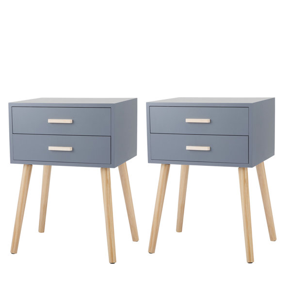 Corrigan Studio® Aveigha Modern And Simple Gray Double-Drawer Bedside ...
