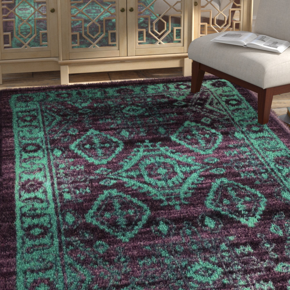 Bungalow Rose Eual Oriental Tufted Teal/Purple Area Rug & Reviews | Wayfair