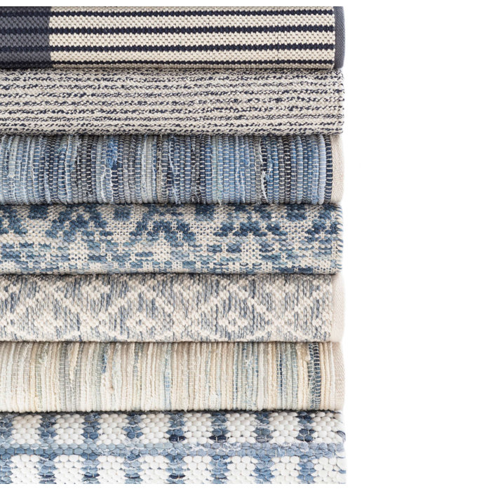 Dash and Albert Rugs Denim Rag Flatweave Cotton Area Rug in Beige/Blue ...