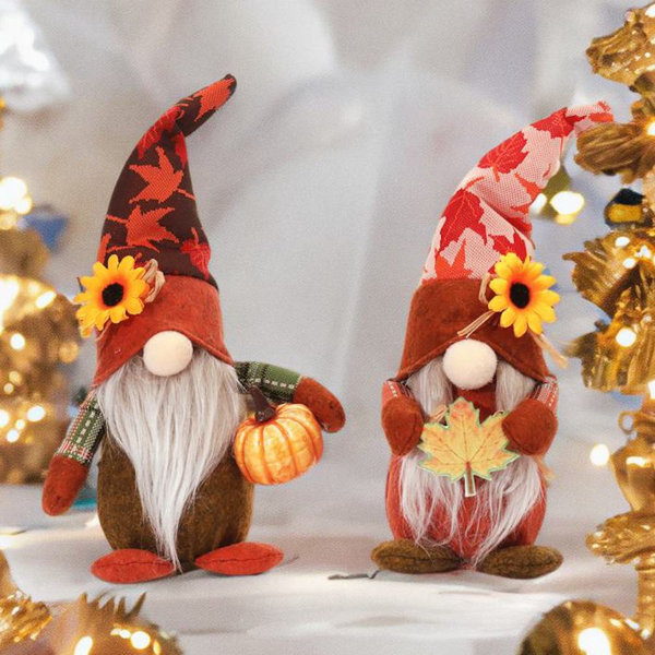 The Holiday Aisle® Fall Inspired Plush Gnome Set, Pumpkin, Autumn Leaf ...