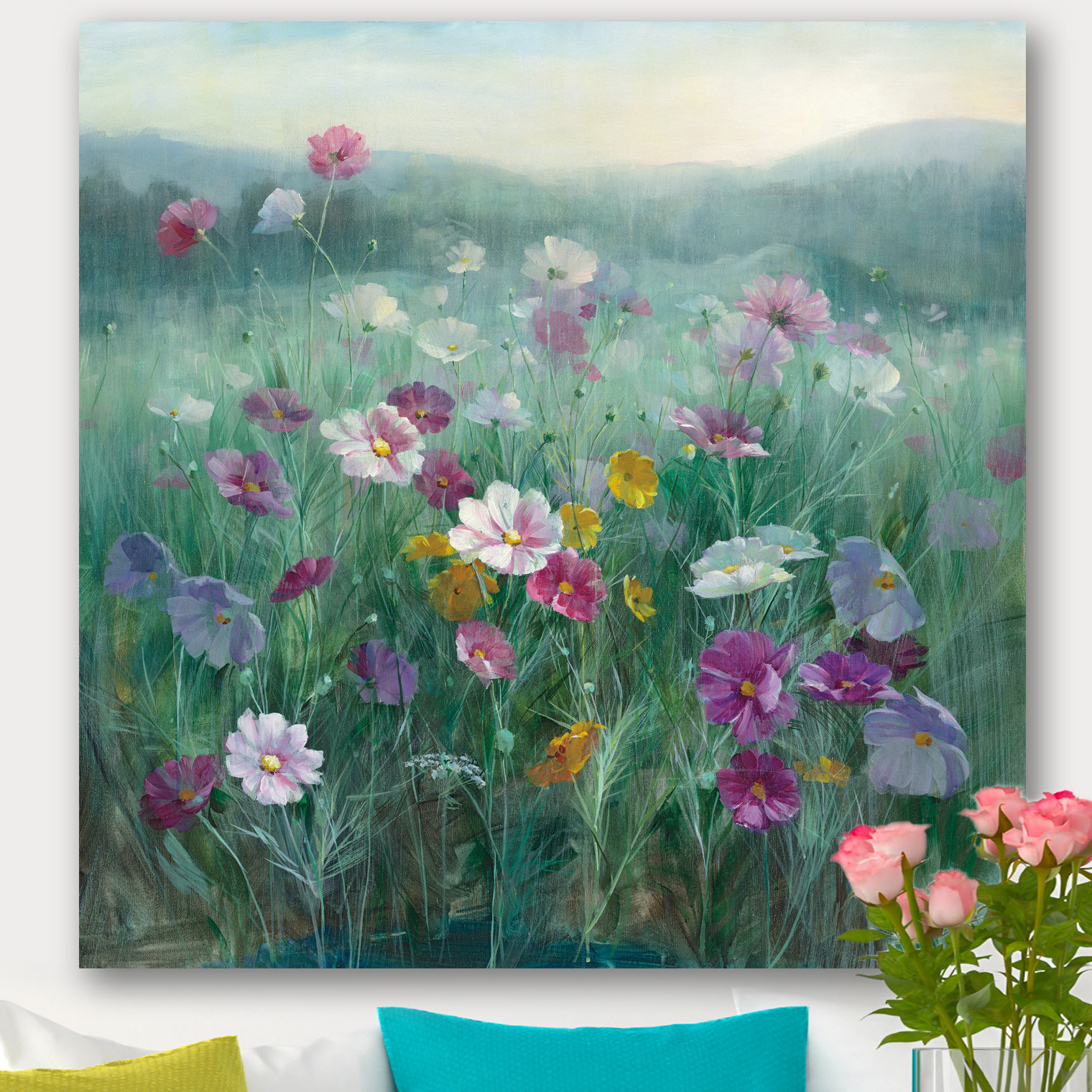 East Urban Home Flower Field - Wrapped Canvas Painting & Reviews | Wayfair
