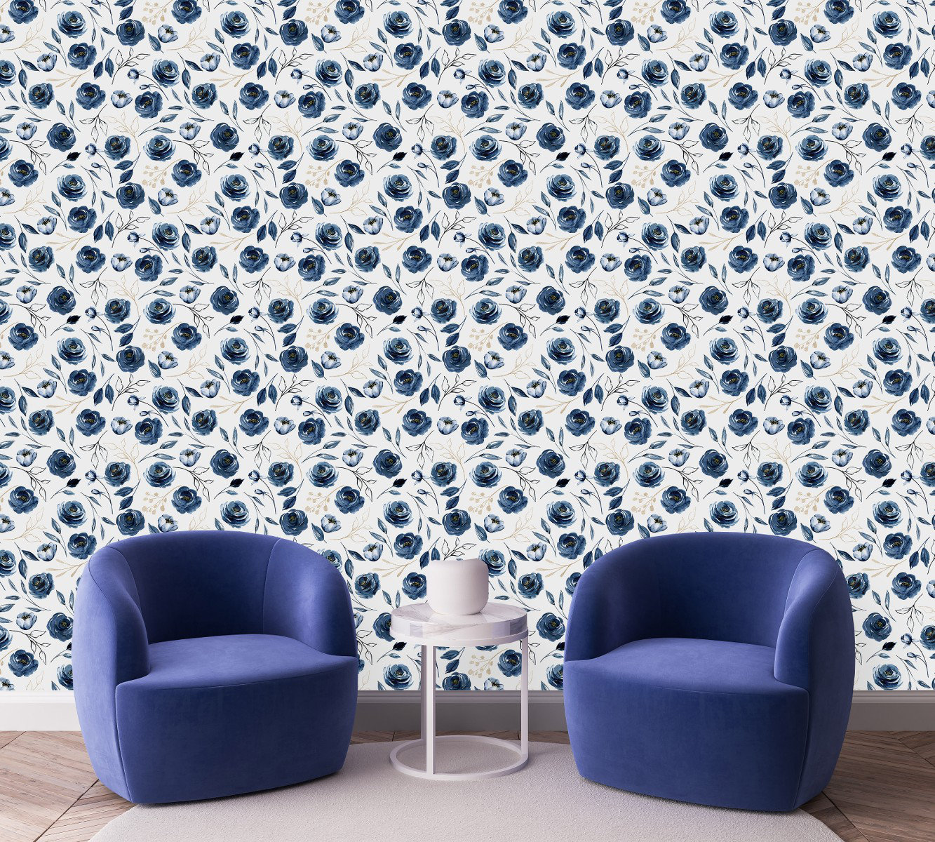 Red Barrel Studio® Dark Blue Flowers Wallpaper Floral Wallpaper | Wayfair