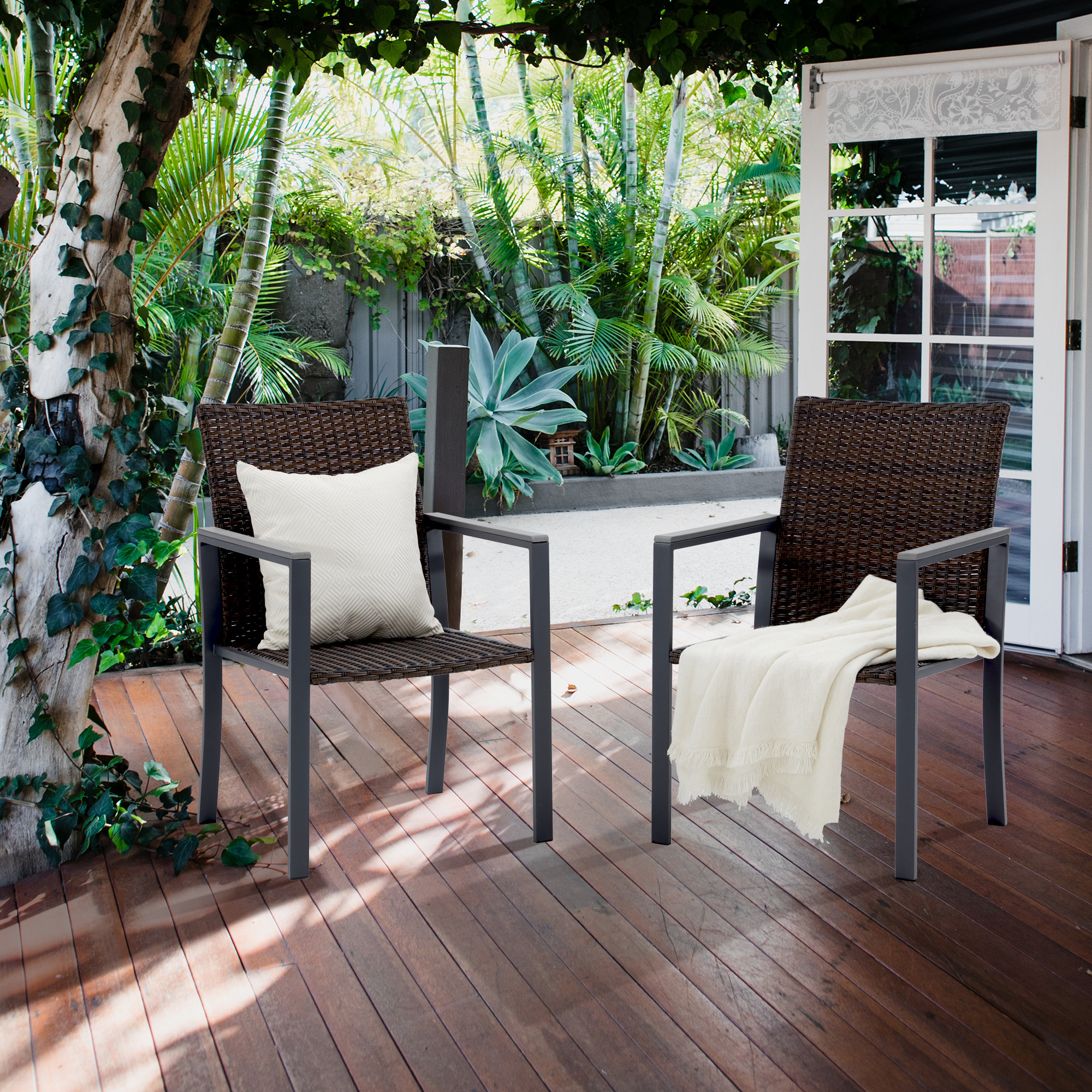 Winston Porter Jaydehn Patio Dining Chairs with Wicker/Rattan Comfort ...