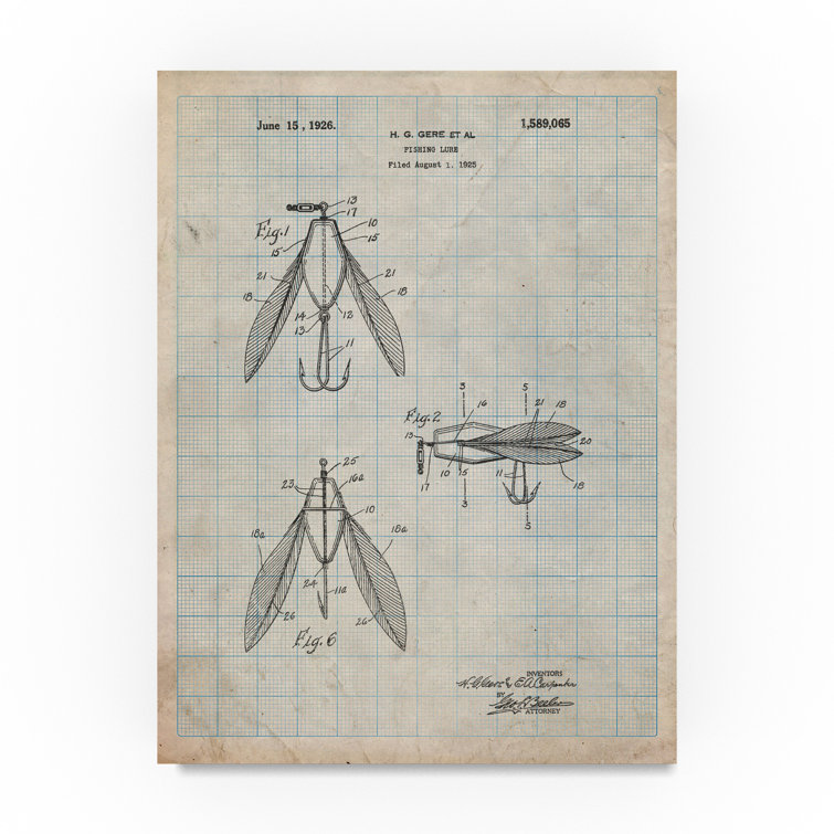 Trademark Art 'Fishing Lure 1' Drawing Print on Wrapped Canvas | Wayfair