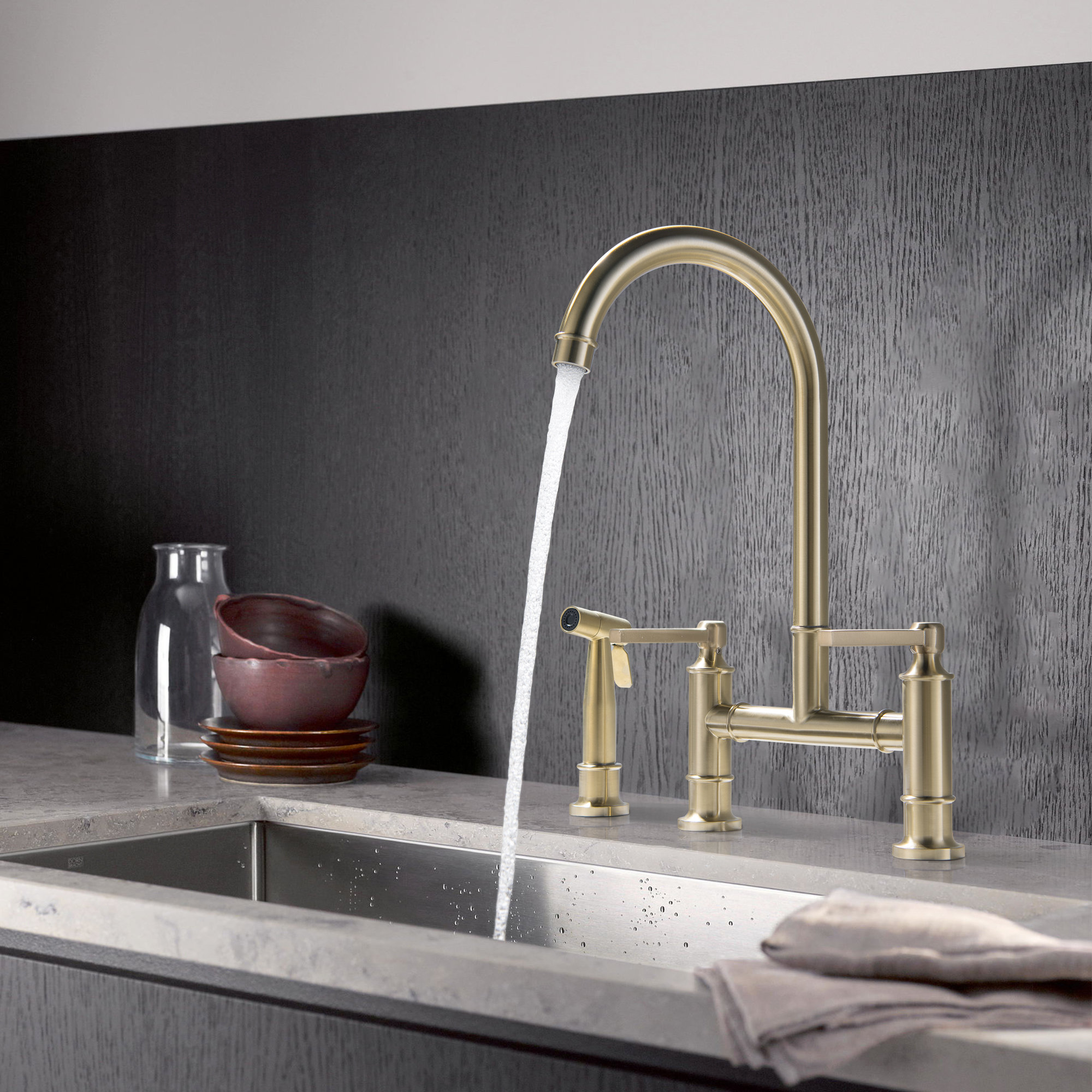 Homein Pull Out Double Handle Kitchen Faucet with Side Spray | Wayfair