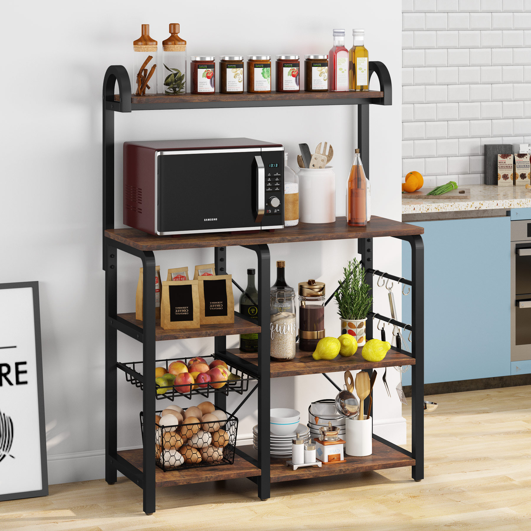 17 Stories Drachten 33.8'' Iron Standard Baker's Rack with Microwave ...