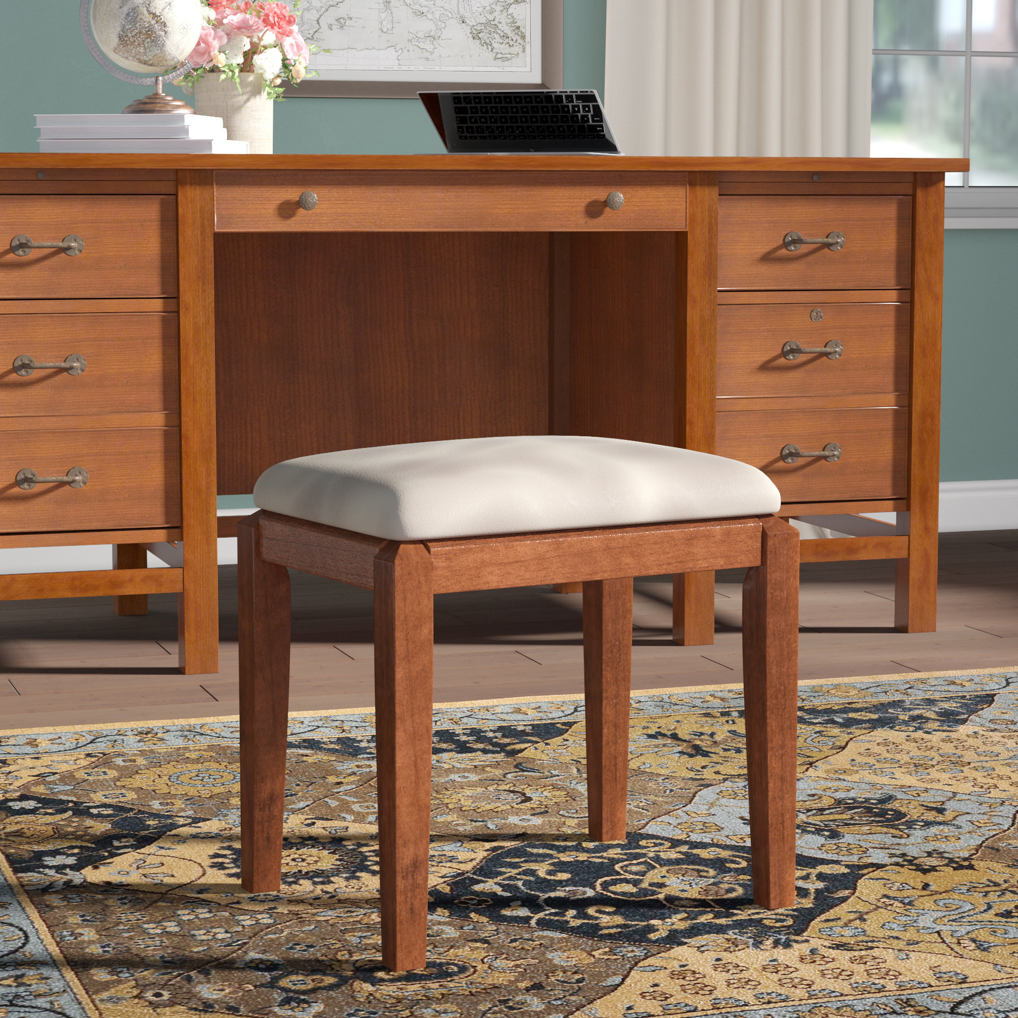 Darby Home Co Andalusia 18.11'' Tall Solid Wood Vanity Stool & Reviews ...