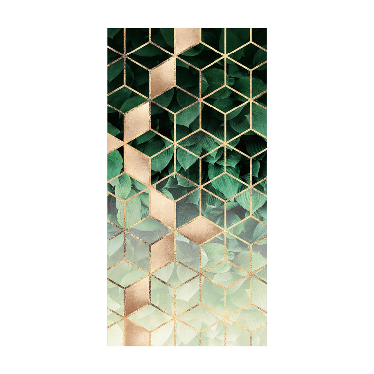 Canora Grey Elisabeth Fredriksson Green Leaves / Gold Geometric Rug ...