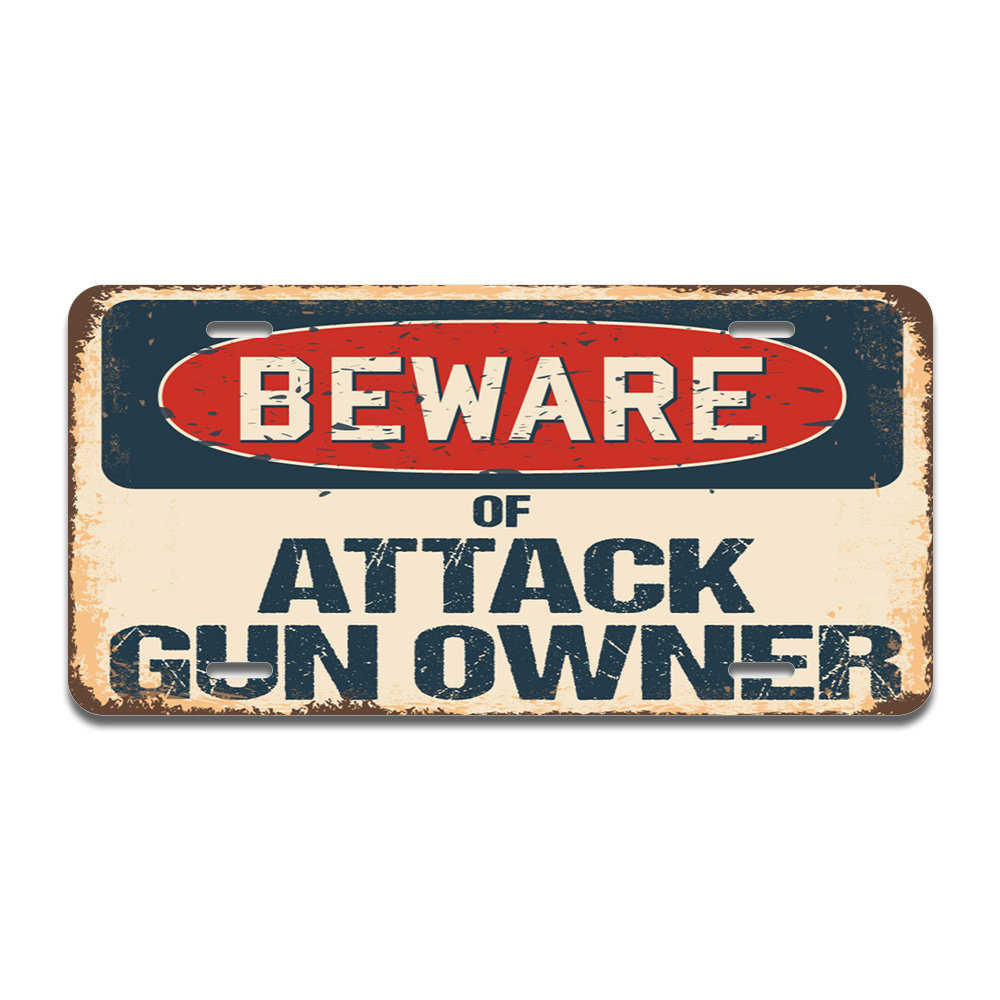 SignMission Beware of Attack Gun Owner Aluminum Plate Frame | Wayfair