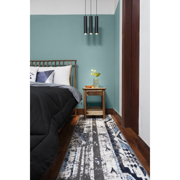17 Stories Performance Dark Gray/Light Gray/Blue Rug | Wayfair