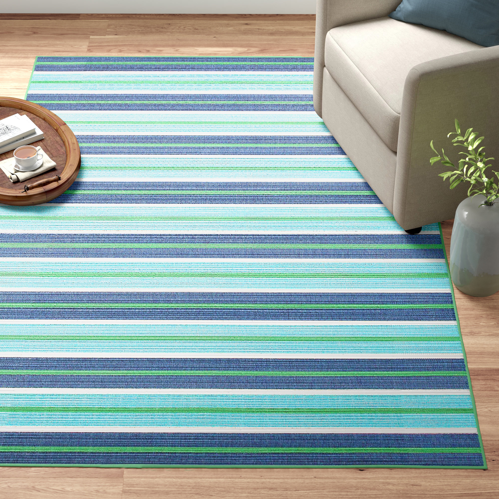 Lark Manor Deltana Striped Blue/Green Indoor/Outdoor Area Rug & Reviews ...
