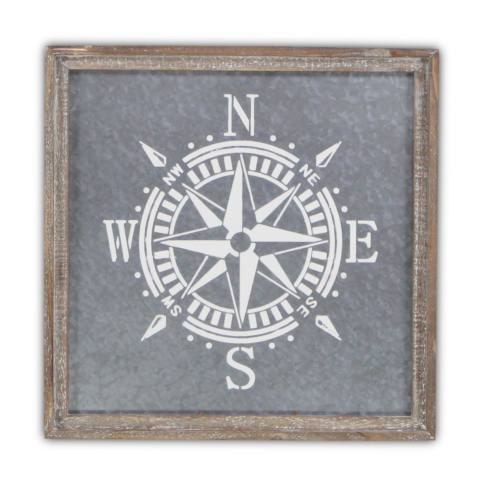 Breakwater Bay Painted Compass on Galvanized Backdrop Wall Décor | Wayfair
