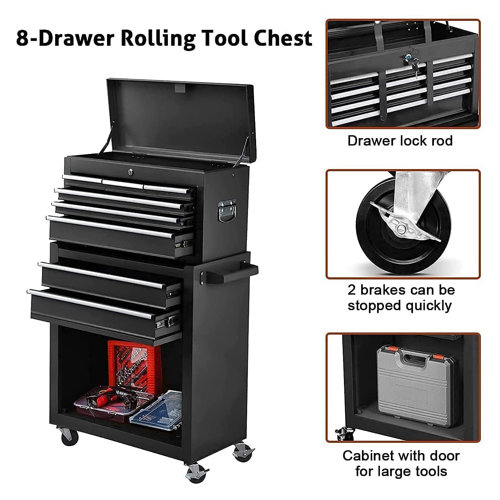 Odaof 8-Drawer Tool Box with Wheels, Rolling Tool Chest with Drawers ...