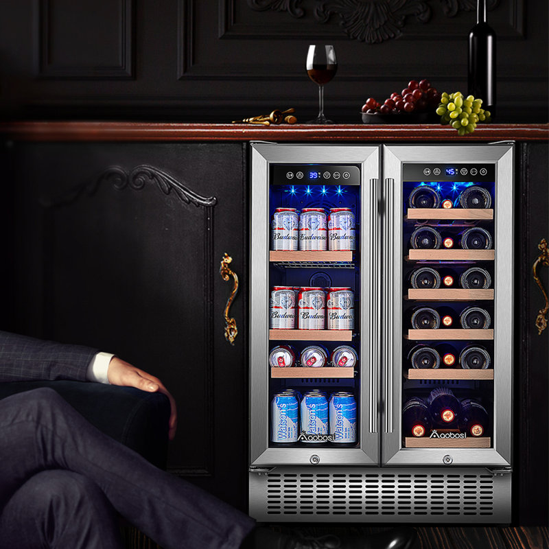AOBOSI 57 Cans (12 oz.) Freestanding Beverage Refrigerator with Wine ...