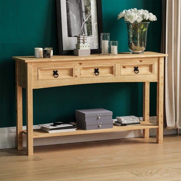 Draper Console Table, 3 Drawer With Shelf For Extra Storage, Solid Pine ...