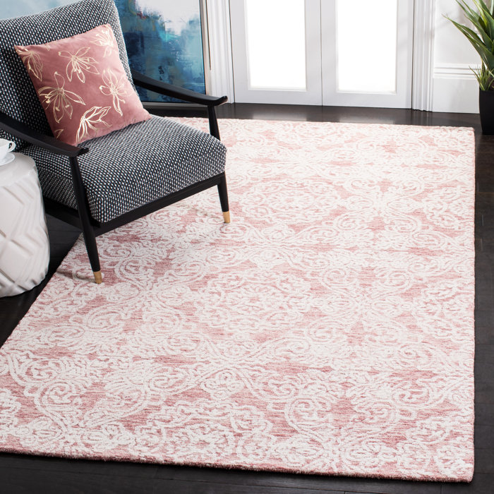 Etta Avenue™ Noor Damask Handmade Tufted Wool Dark Pink/Ivory Area Rug ...
