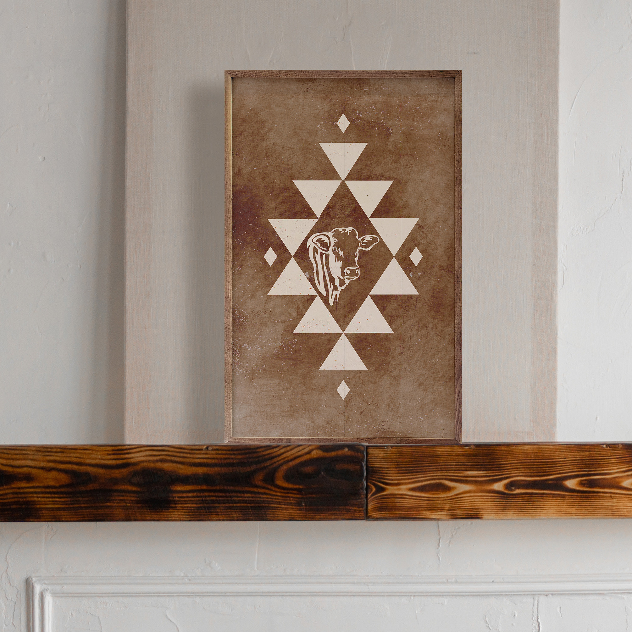 Union Rustic Pattern Western With Cow - Picture Frame Graphic Art on ...