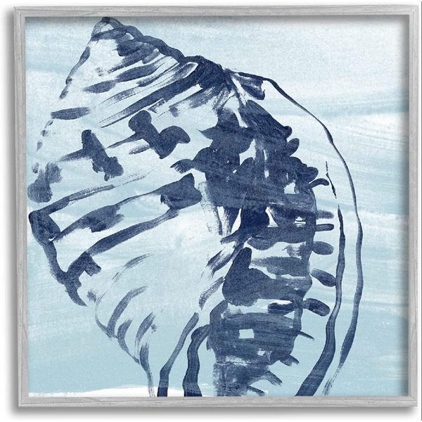Bay Isle Home Aquatic Blue Seashell Motif Framed Wall Art,_Black Framed ...