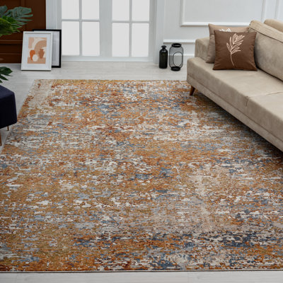 17 Stories Arrilla Rust/Blue Area Rug | Wayfair