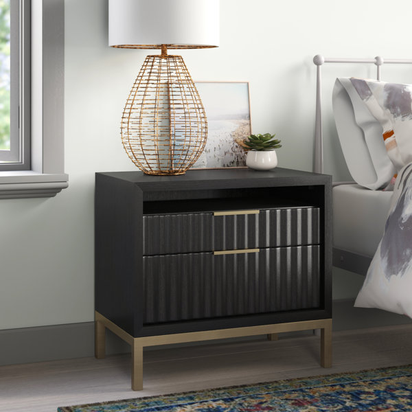 AllModern Shay 2 - Drawer Nightstand in Transparent Black/Black Oak ...