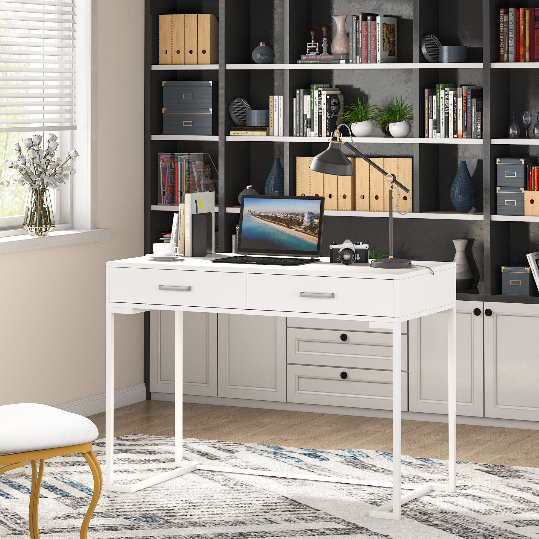 SUNFLOWR TRADE 29.2 Tall Writing Desk with 2 Drawers | Wayfair