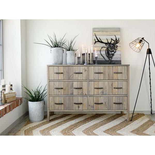 Union Rustic Pershing 159Cm Wide 6 Drawer Pine Solid Wood Highboard ...