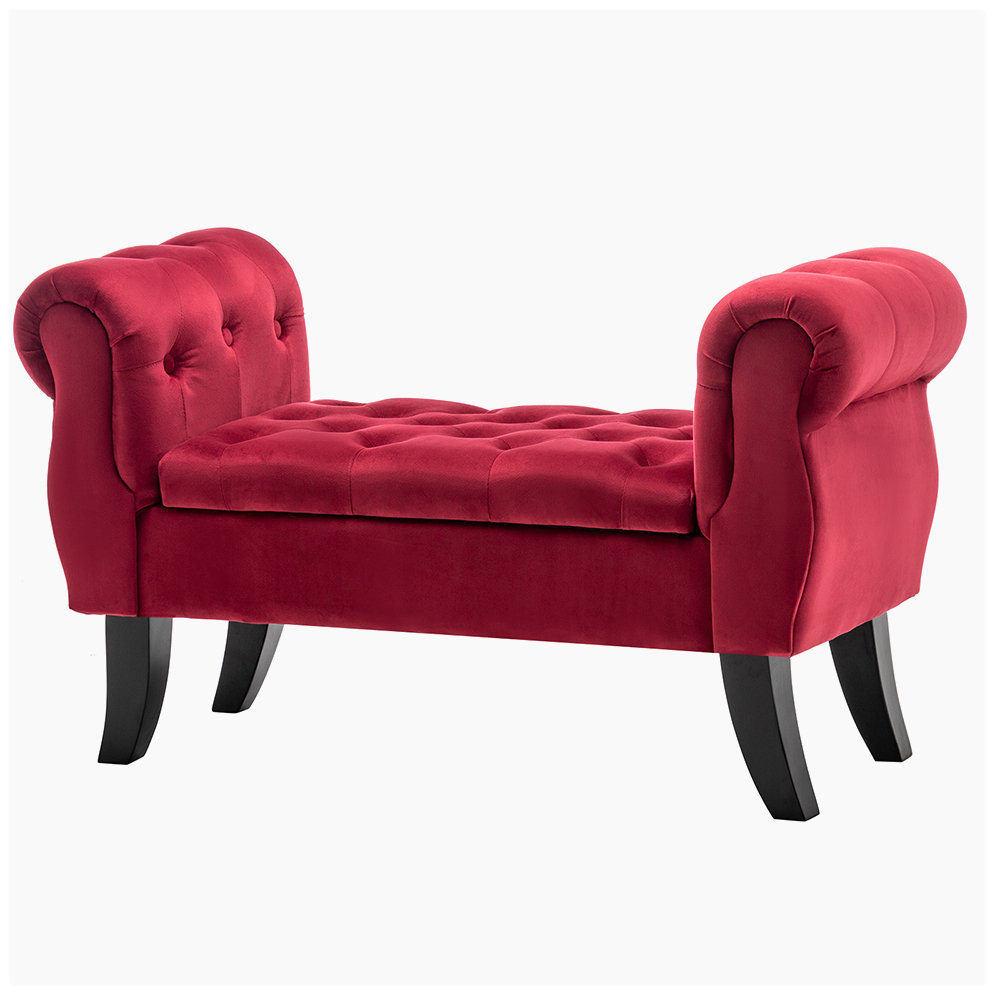 House of Hampton® Storage Bench Rolled Armed Velvet Button Tufted Bench ...