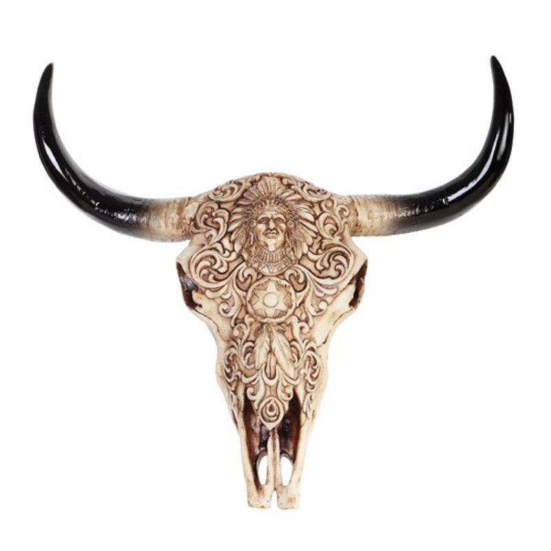 Union Rustic 11"H Buffalo Skull With Carved Relief On The Front ...