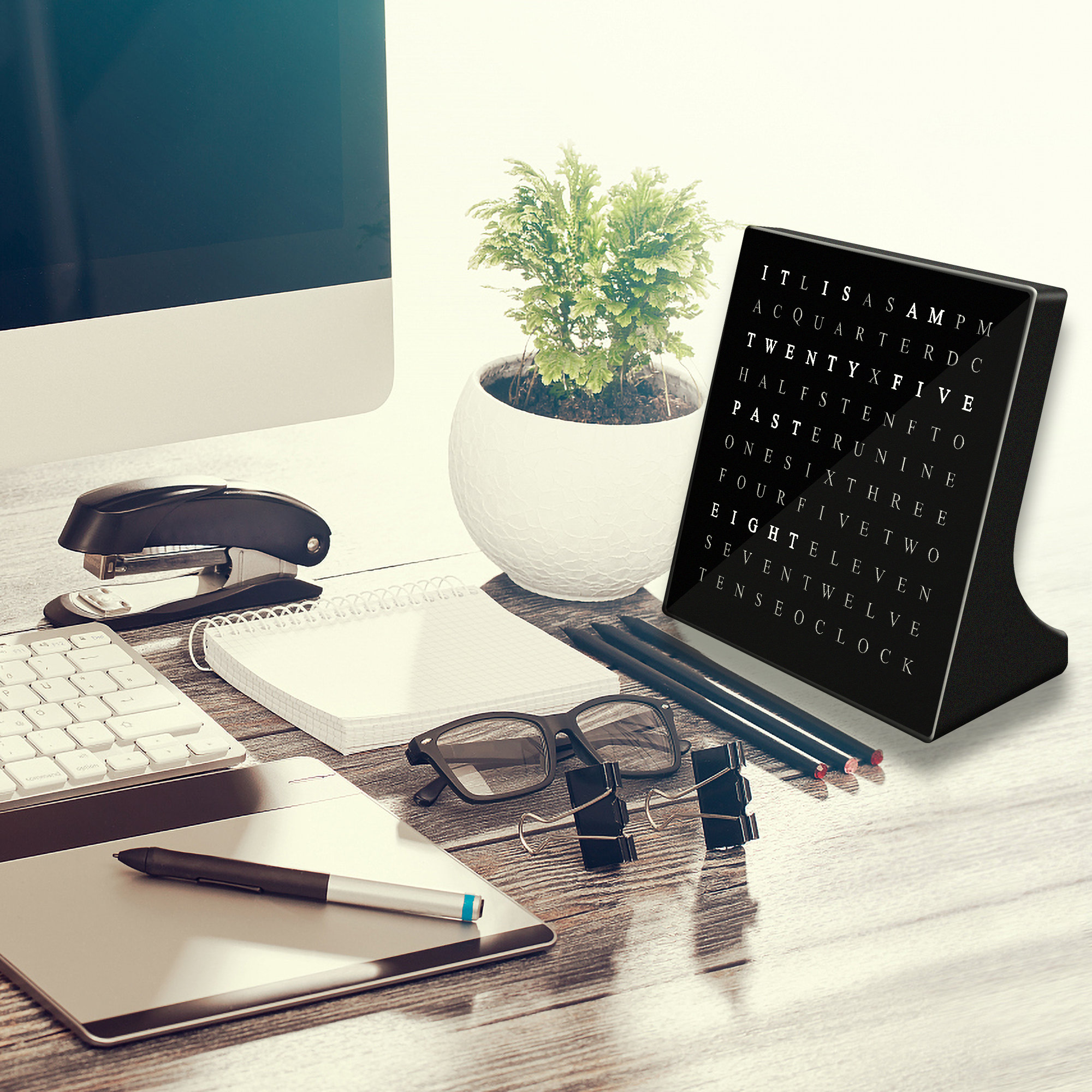 Brayden Studio® Electronic Word Clock With LED Light Display, USB Cord ...