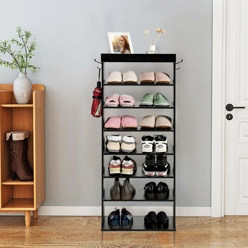 Gymax 7-tier Shoe Rack Vertical Design Wooden Shoe Storage Shelf W ...