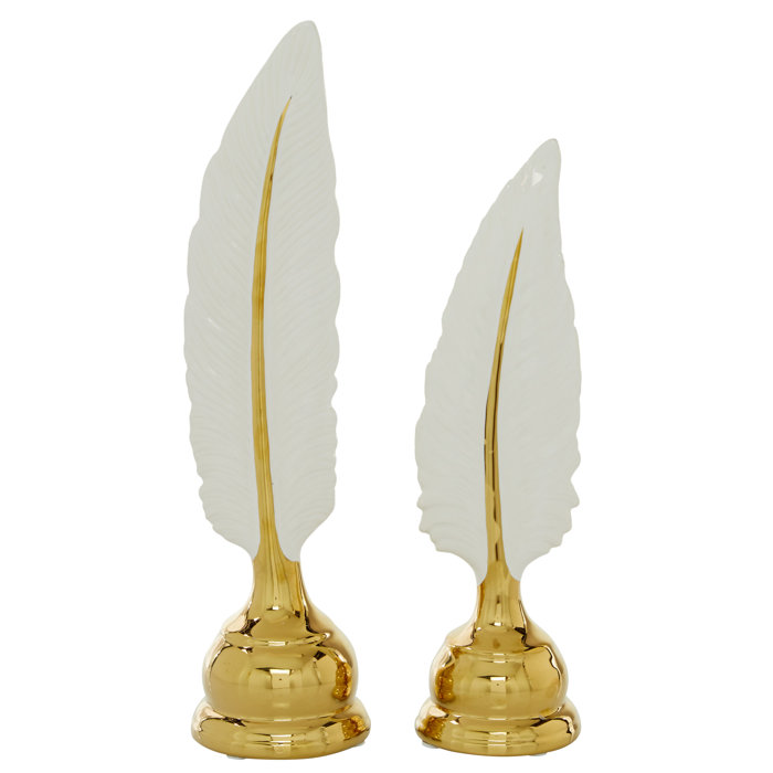 House of Hampton® Dubien 2 Piece Ceramic Feather Sculpture Set ...