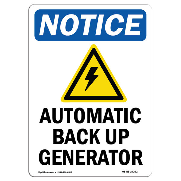 SignMission Automatic Back Up Generator Sign with Symbol | Wayfair
