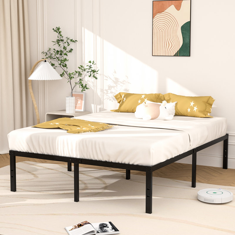 Turberville 16'' Black Metal Platform Bed Frame With Steel Slat Support ...