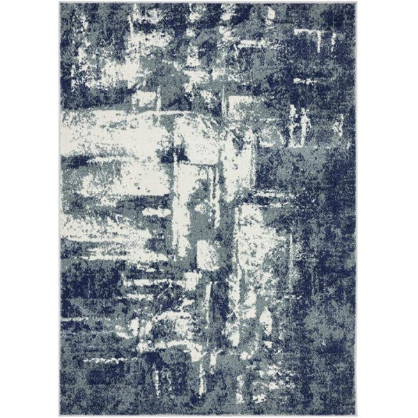 17 Stories Machine Woven / Power Loomed Performance Blue/White/Gray Rug ...