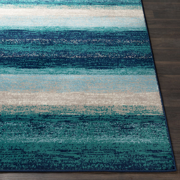 Beachcrest Home Bolivar Power Loom Performance Teal/Blue/Ivory Rug ...