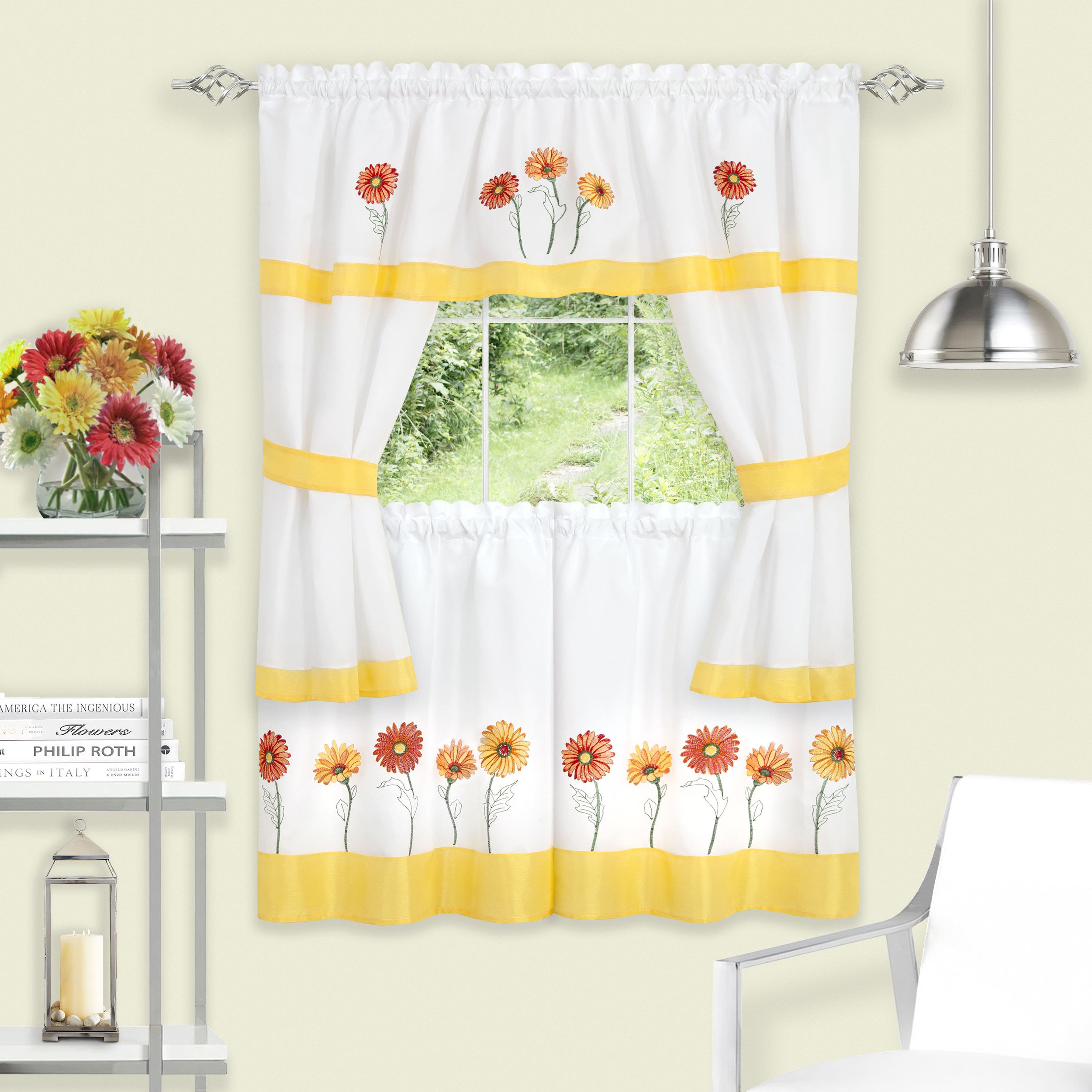 Winston Porter Jaheam Tailored 58'' Kitchen Curtain in Yellow | Wayfair