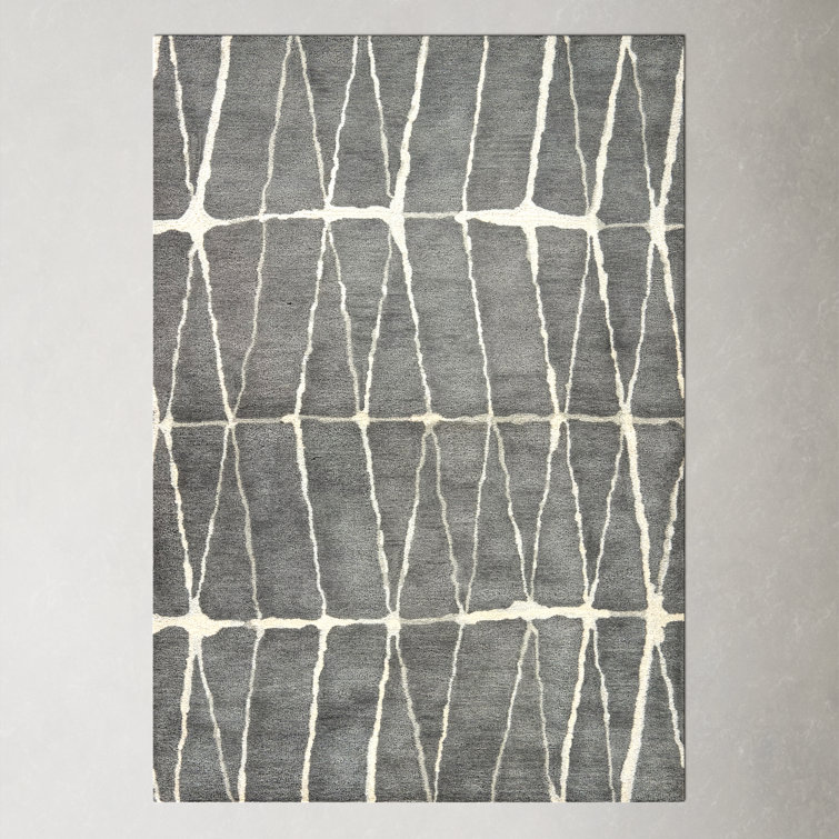 AllModern Pete Geometric Handmade Tufted Wool Gray/Cream Area Rug ...