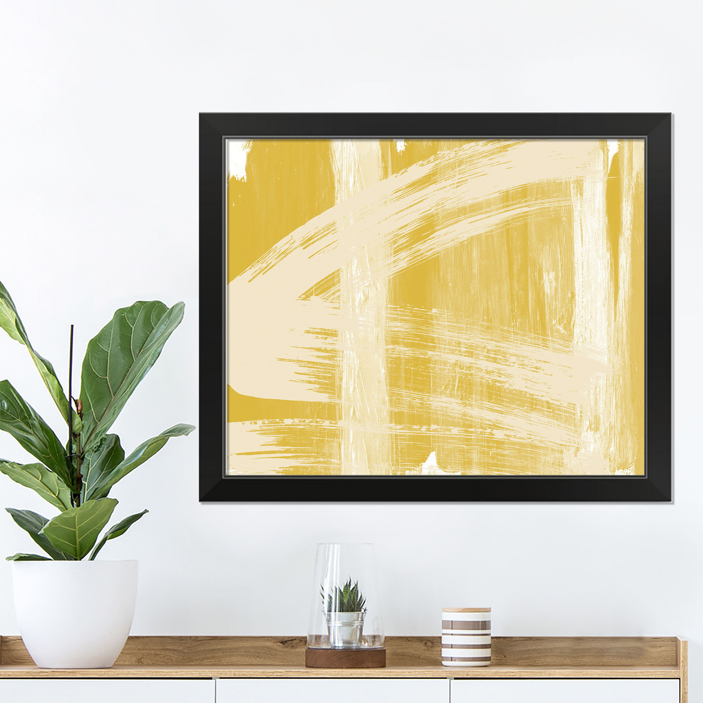 Ivy Bronx Yellow Line Abstract - Picture Frame Painting | Wayfair