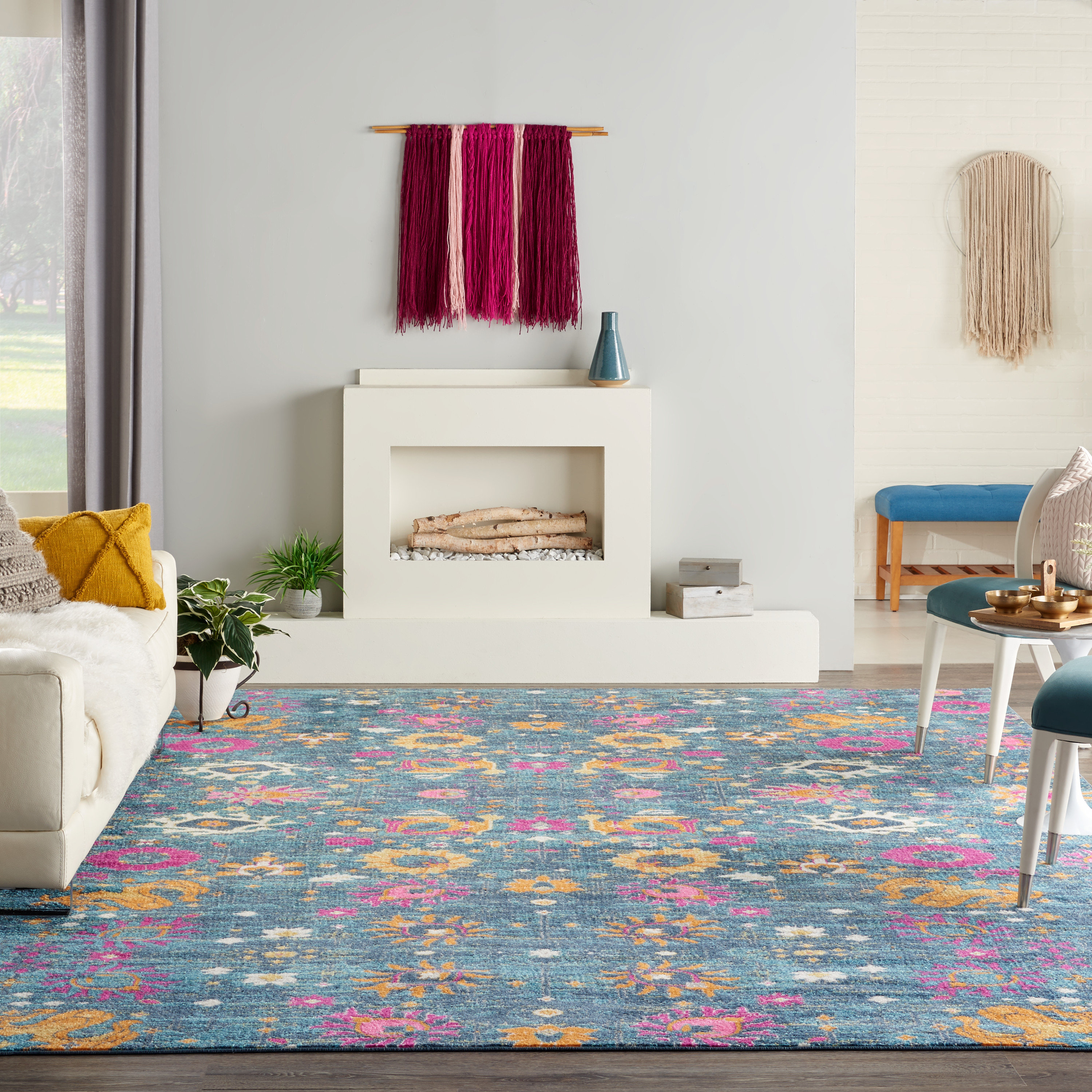 Bungalow Rose Justien Power Loom Performance Denim Blue Rug & Reviews ...
