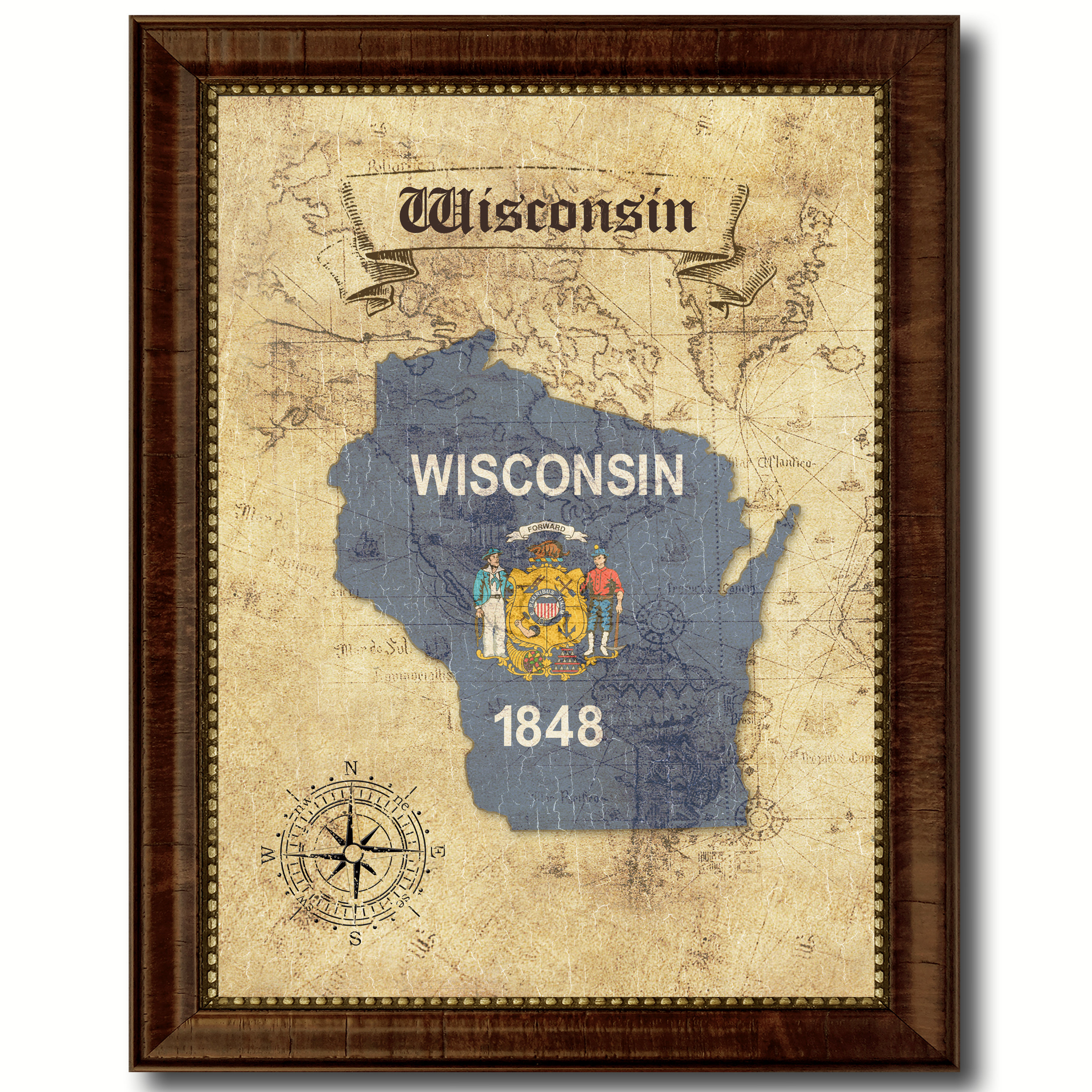 17 Stories Wisconsin State Vintage Map - Picture Frame Graphic Art on ...