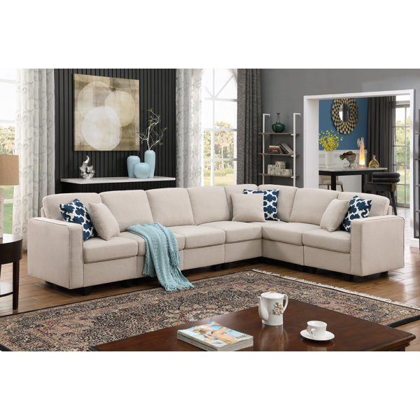 Ebern Designs Solina Linen Reversible Modular Corner Sectional Sofa ...
