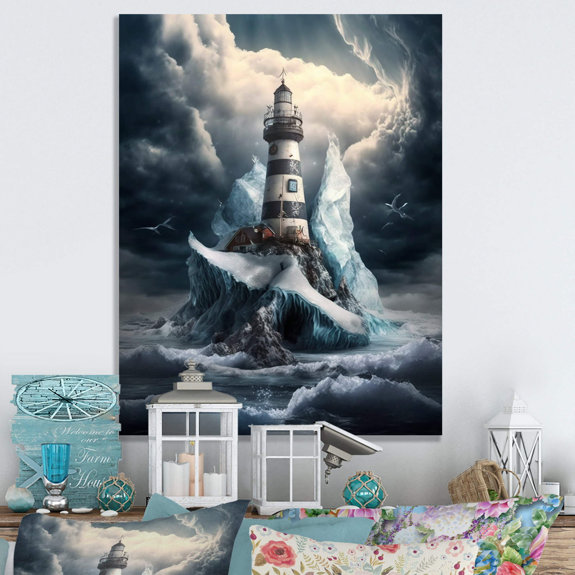DesignArt Fantasy Lighthouse In The Arctic Ocean V - Graphic Art on ...