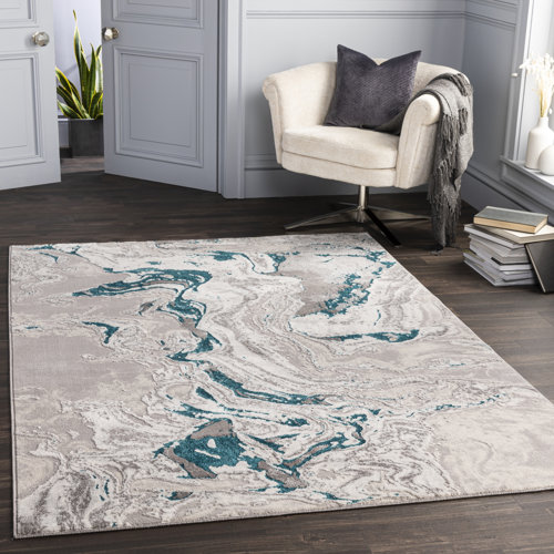 Orren Ellis Albourne Abstract Teal/Gray Area Rug & Reviews | Wayfair