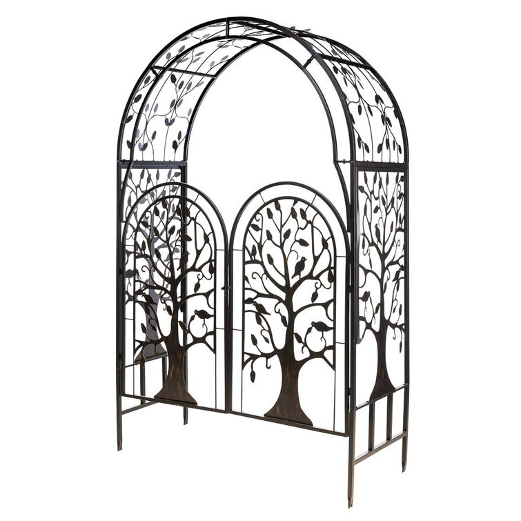 Plow & Hearth Metal Tree Of Life Arched Garden Arbor With Gate ...