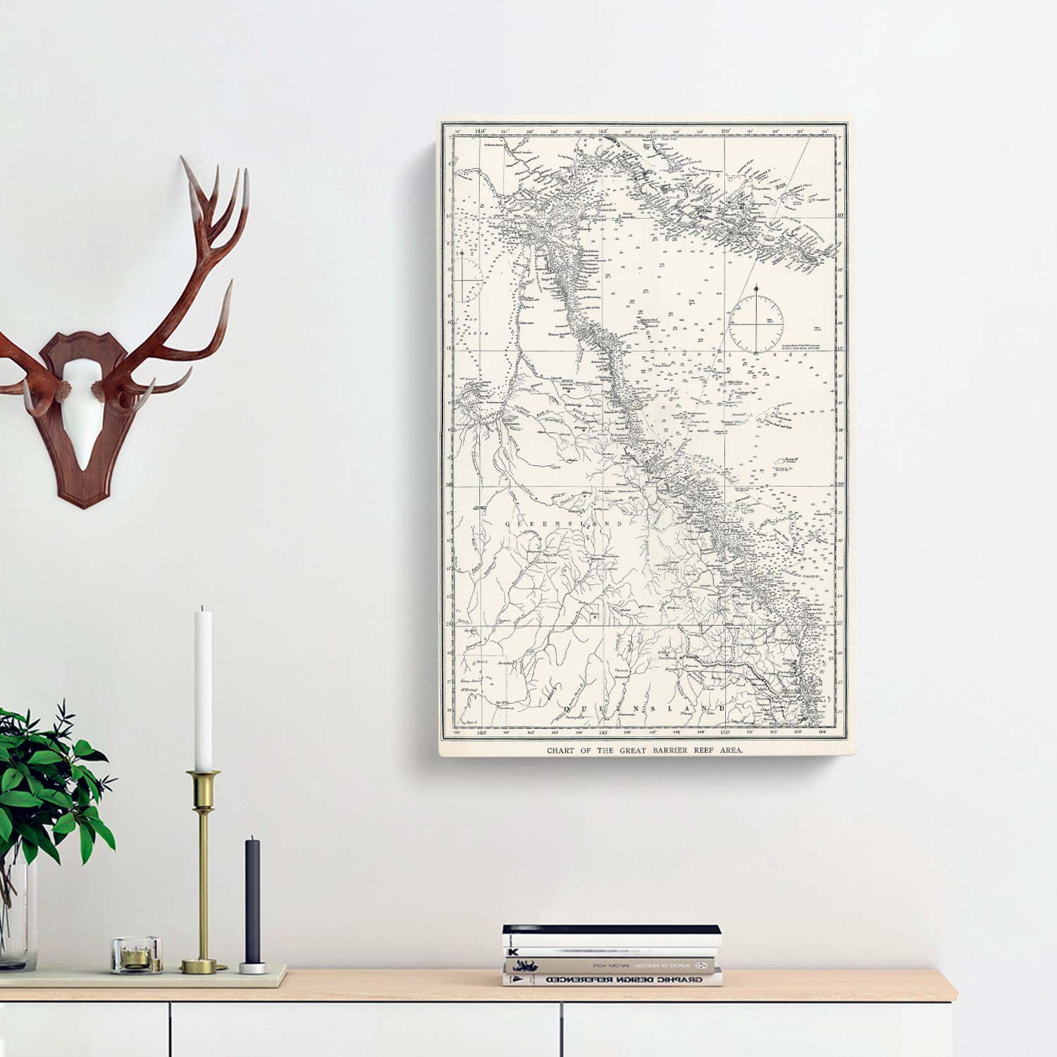 East Urban Home Map Chart Of The Great Barrier Reef Area - Wrapped ...