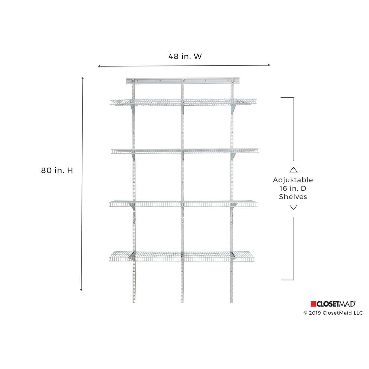 ClosetMaid ShelfTrack 80" H x 48" W x 16.75" D Pantry Shelving Unit ...