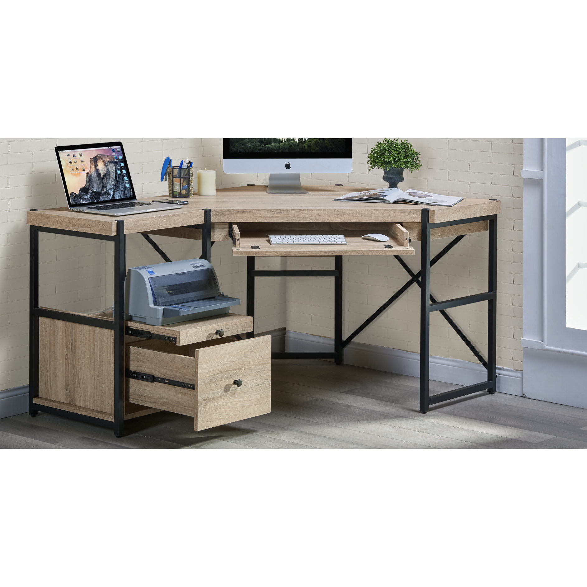 Brayden Studio Cooksey Corner Desk with Reversible Pedestal & Reviews ...