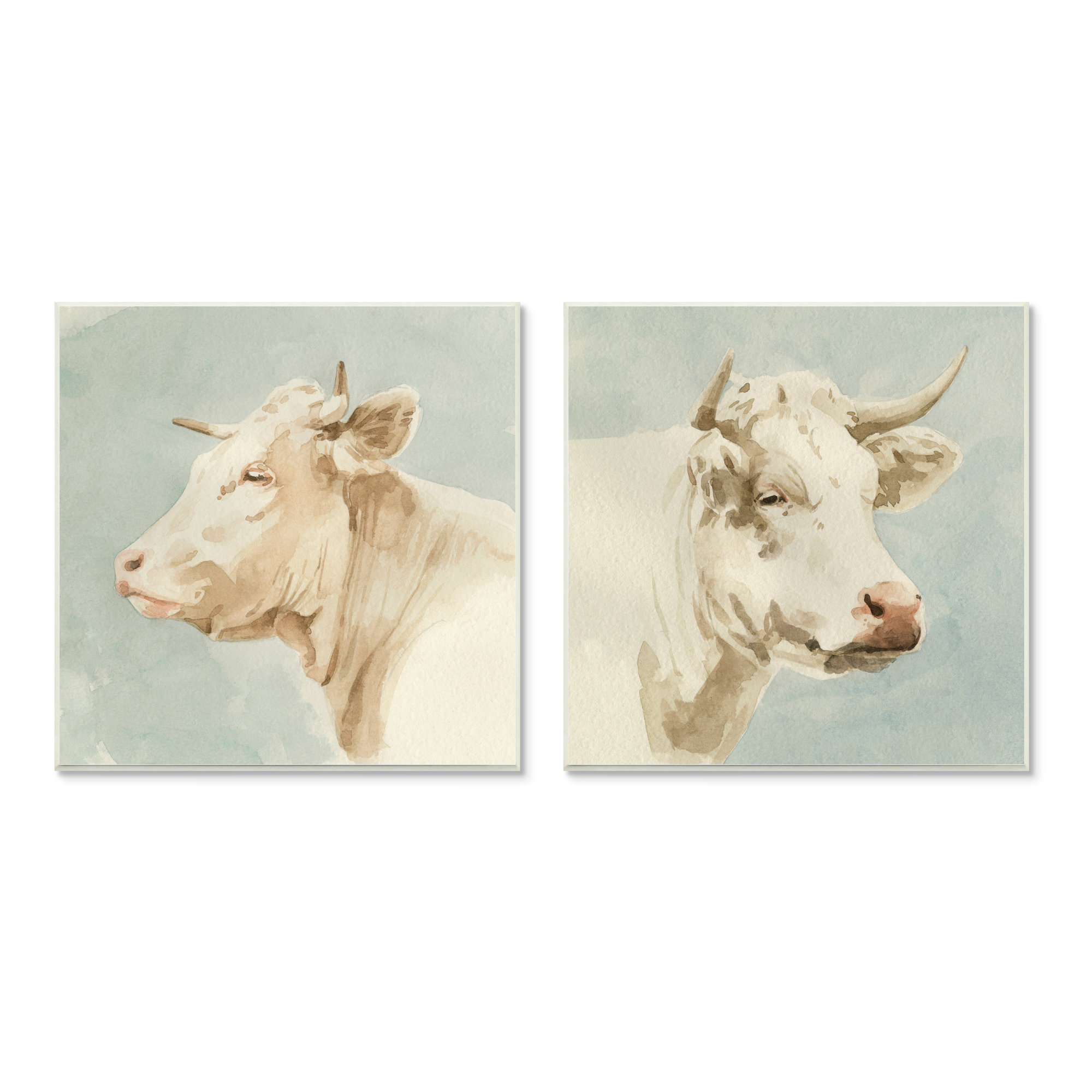 Stupell Industries Vintage Farm Cattle Cows Watercolor Portrait Beige ...