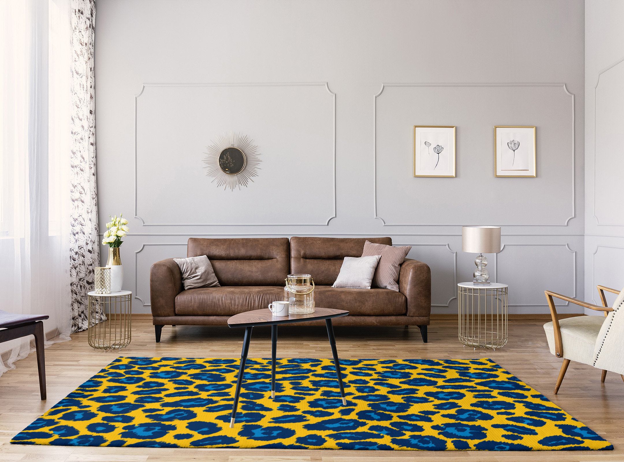 East Urban Home Animal Print Yellow/Blue Area Rug | Wayfair