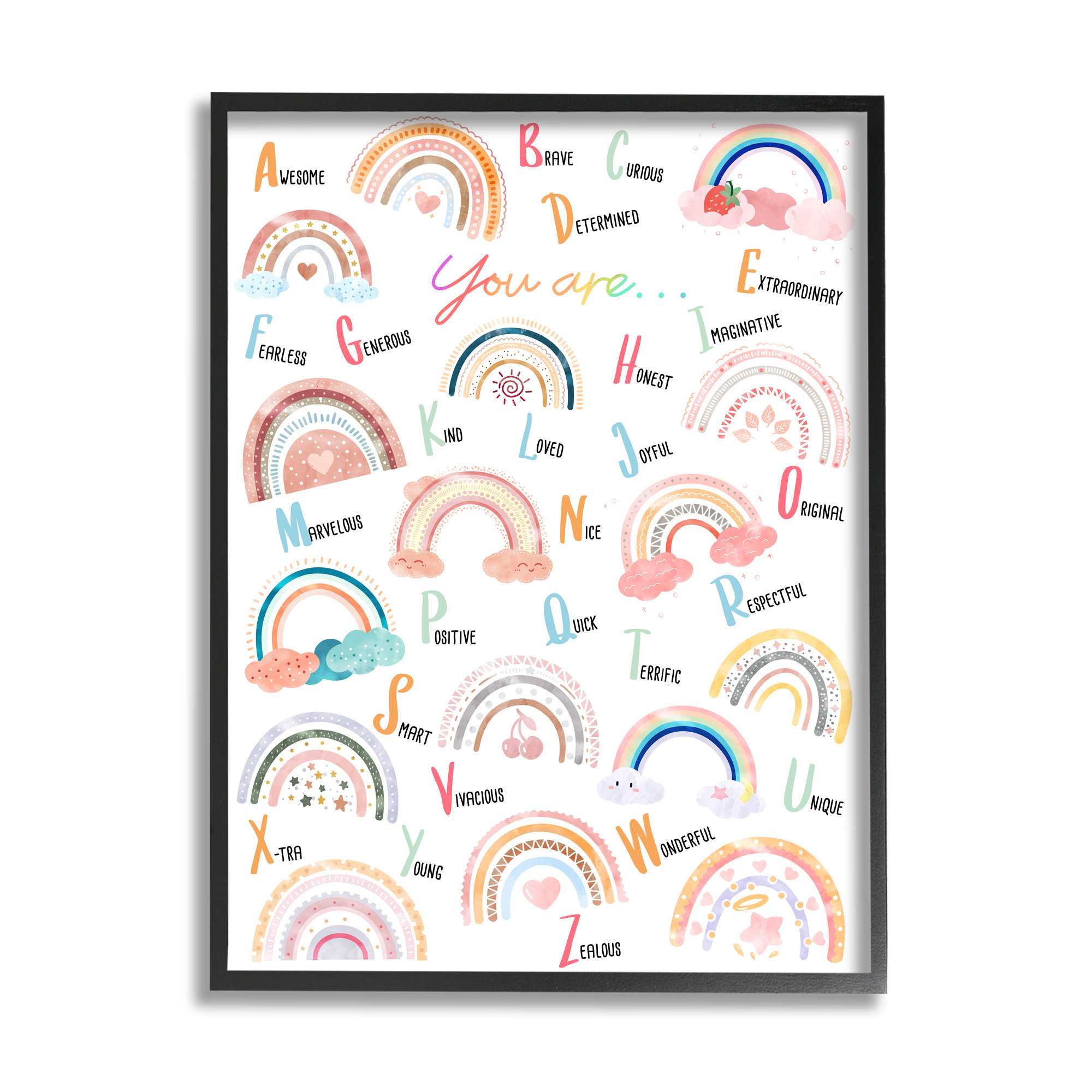 Stupell Industries Motivational Rainbow Alphabet Kids' Positivity ABC's ...